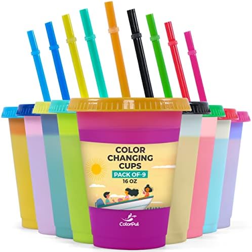 Amazon.com | COLORPUL Kids Cups with Straws and Lids- 9 Packs 16 oz ...