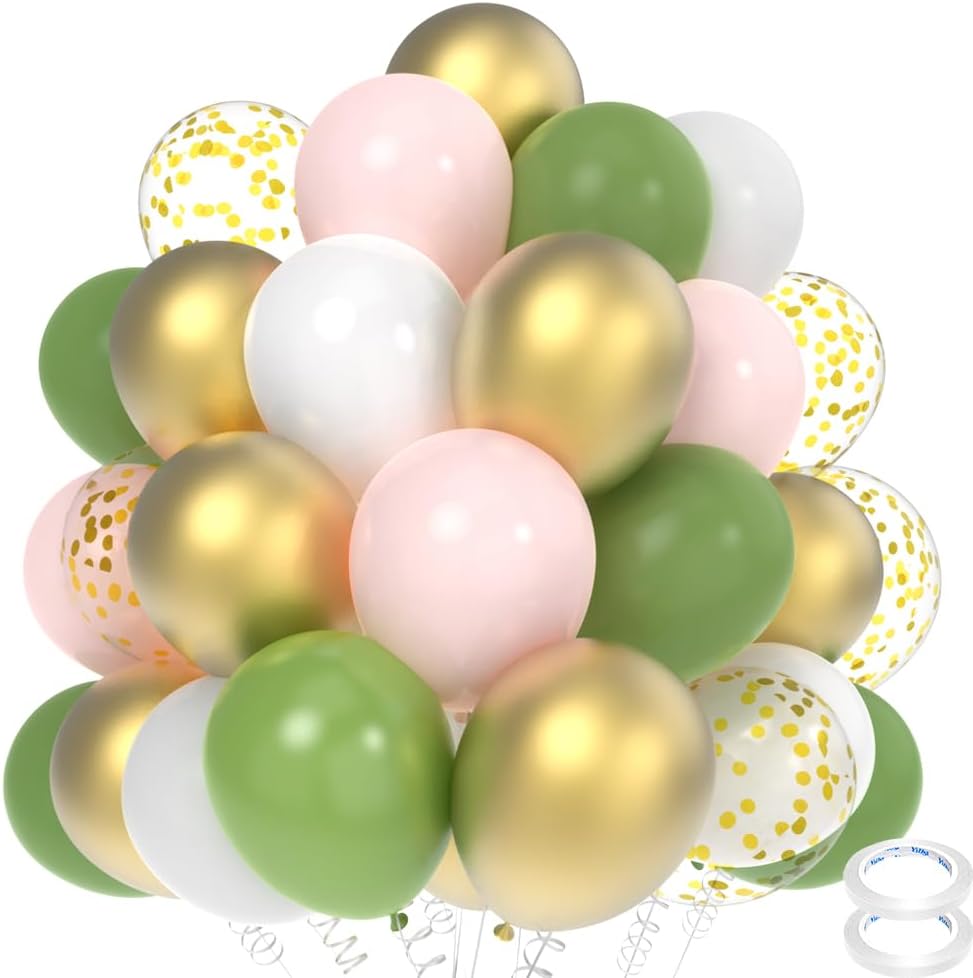 Amazon.com: MISTANRICH Sage Green Gold Confetti Balloons Kit 60PCS 12 Inch Olive Green White ...