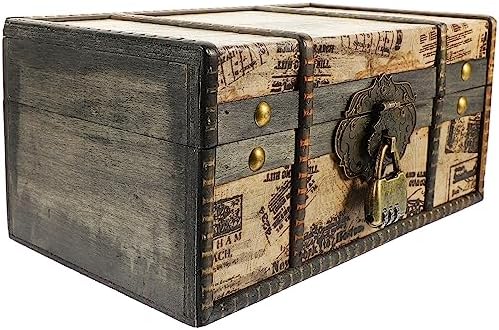 Amazon.com: Nanddi Vintage Wooden Treasure Chest Box with Lock Small ...