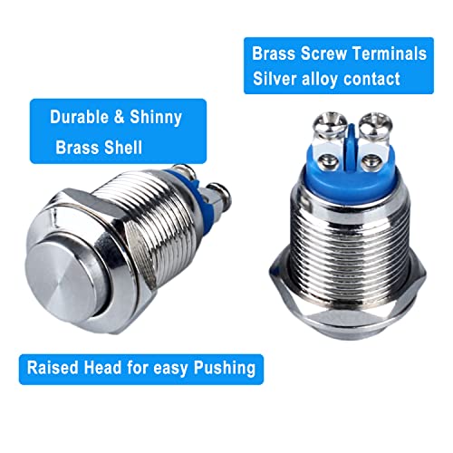 Snapklik.com : 2Pcs 12mm High Round Head Momentary Metal Waterproof Push Button Switch 1/2 ...