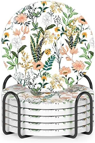 Amazon.com: AnyDesign 6Pcs William Morris Floral Ceramic Coaster Plant ...