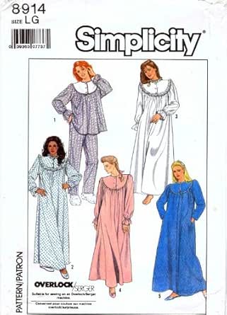Amazon.com: Simplicity 8914 Sewing Pattern Misses Pajamas Nightgown ...