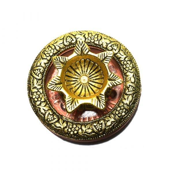 Buy Oxidized Metal Golden Diya with Round Glass Base - 4.2 inches Dia ...