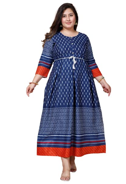 Buy Angiya Women Plus Size Blue Embroidered Anarkali Kurta (XXL) at ...