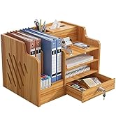 Catekro Desk Organiser Wood, Stationary Organiser with Drawer, Large ...