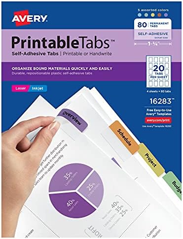 Avery Printable Self-Adhesive Tabs, 80 Tabs, 1.75 inches x 1 inch ...