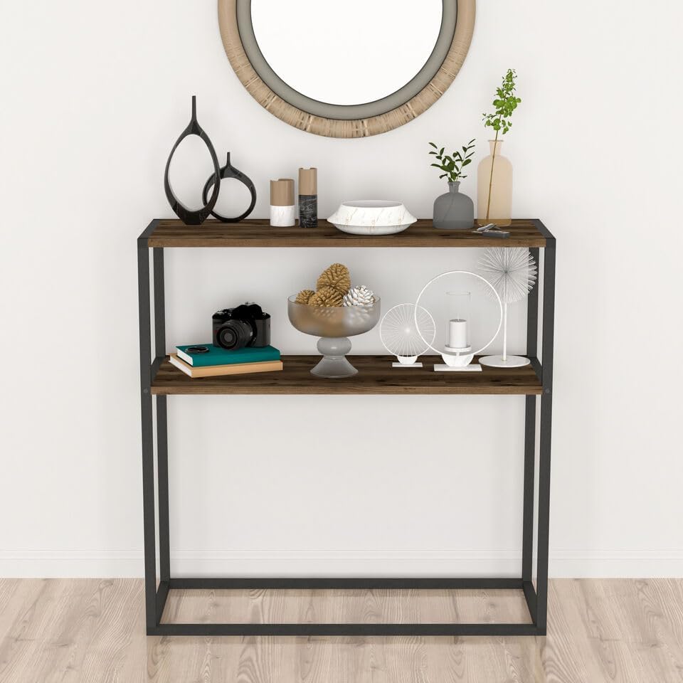 URBNLIVING Slim 90cm Console Table with 2 Open Shelves - Modern Wooden ...