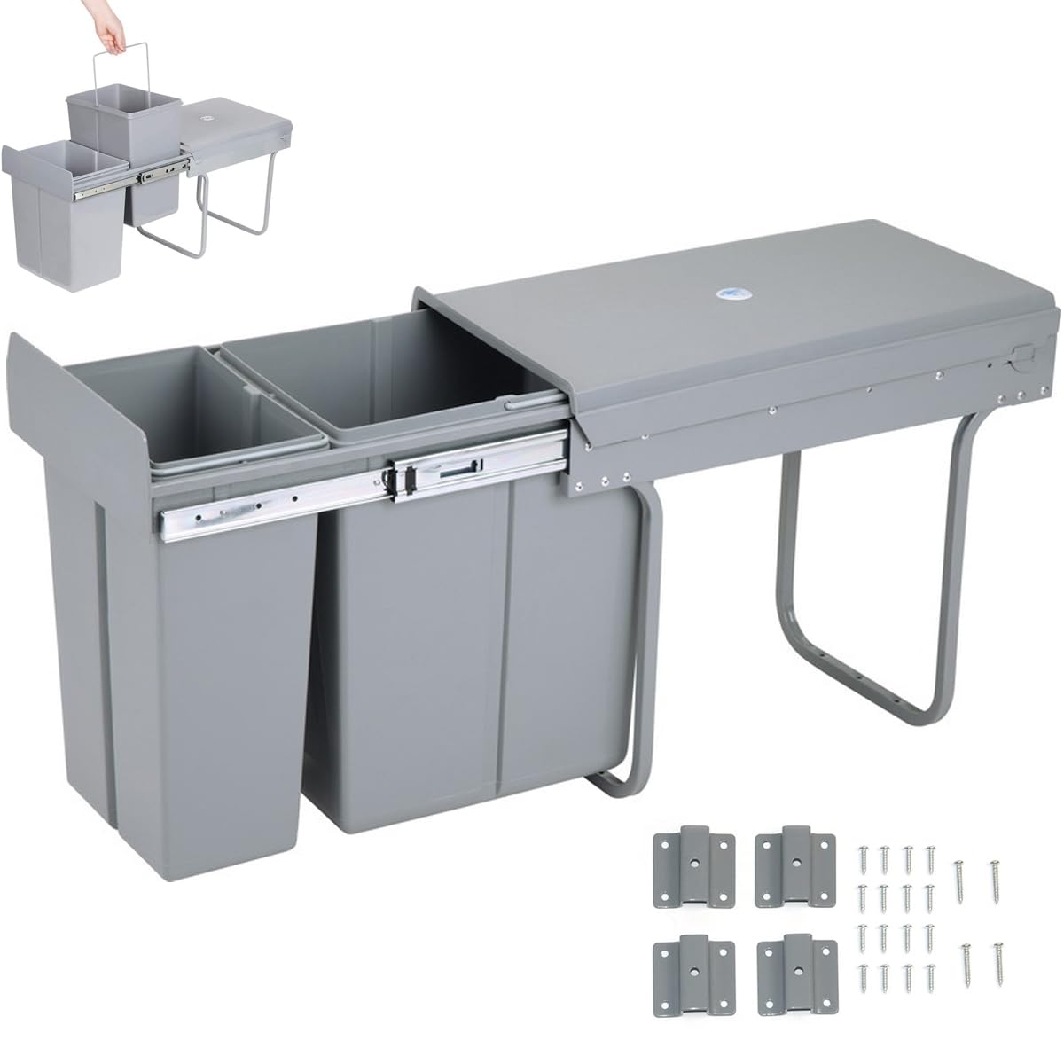 Kosiehouse 30L Dual Slide Out Garbage Can with Lid, 10L+20L Double Pull ...