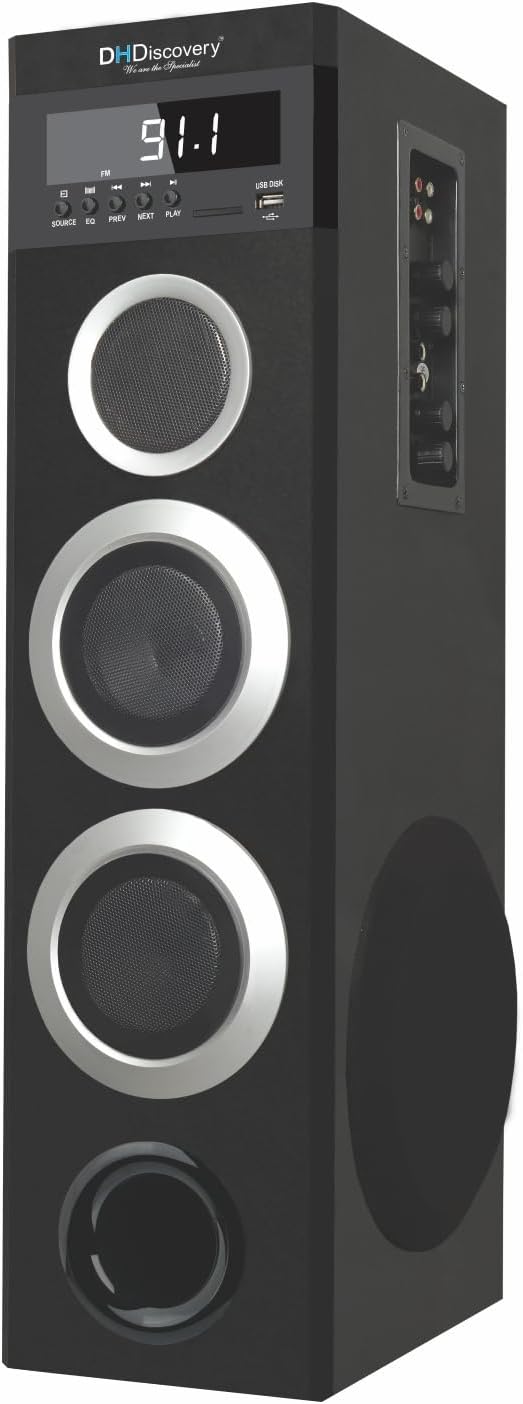 DH Discovery DJ 9595-BK Bluetooth Tower Speakers 150watt RMS with Free Wired Mic/Bluetooth v5.0/ ...