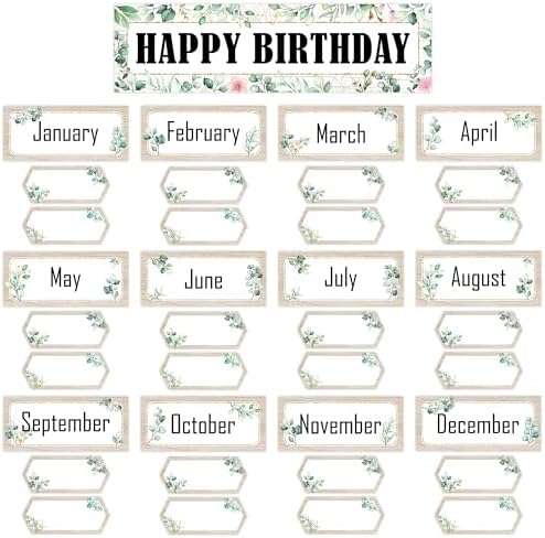 Amazon.com: Lucleag 53 PCS Eucalyptus Birthday Cutouts for Bulletin ...