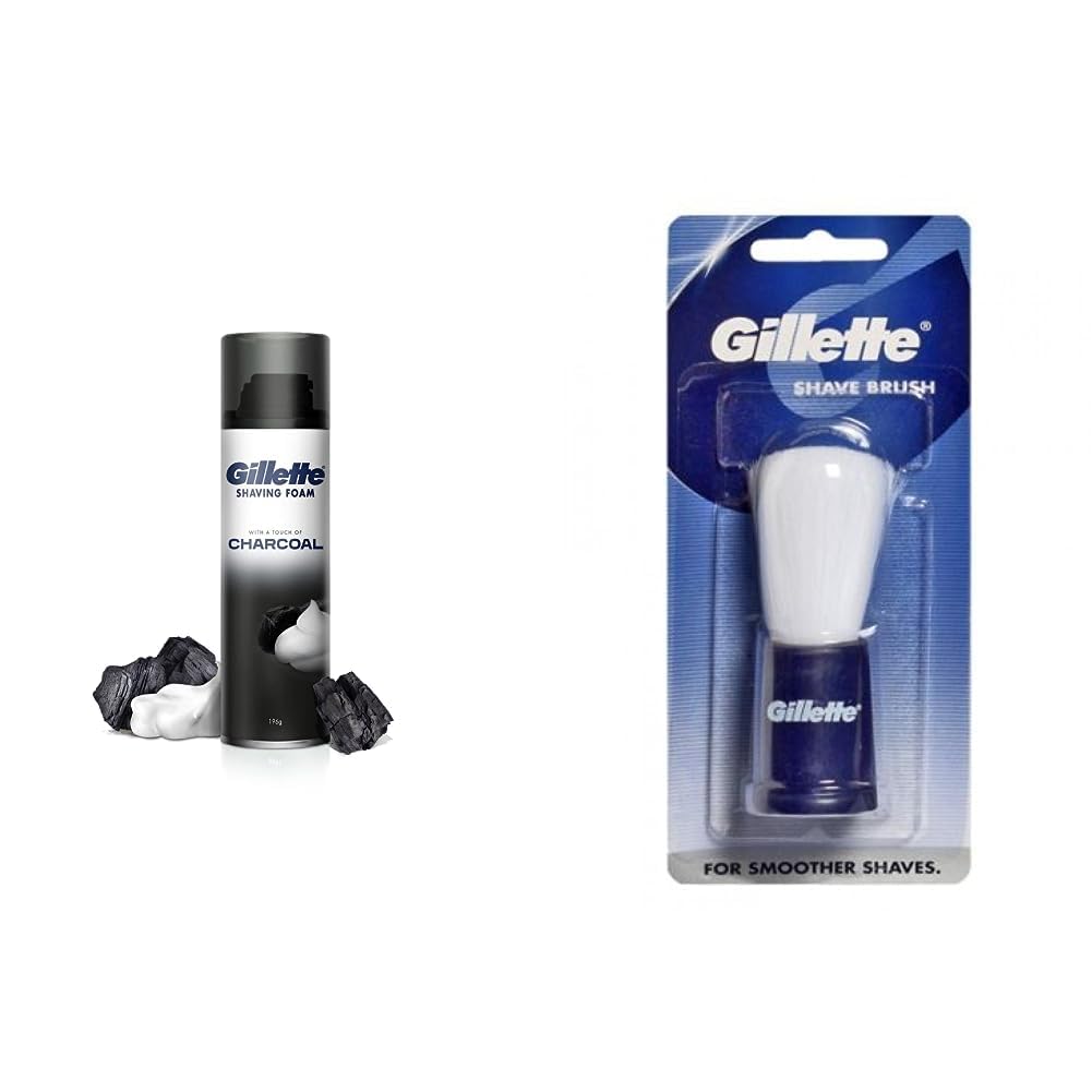 Gillette Pre Shave foam | Charcoal | 196 gm & Gillette Shaving Brush (1 ...