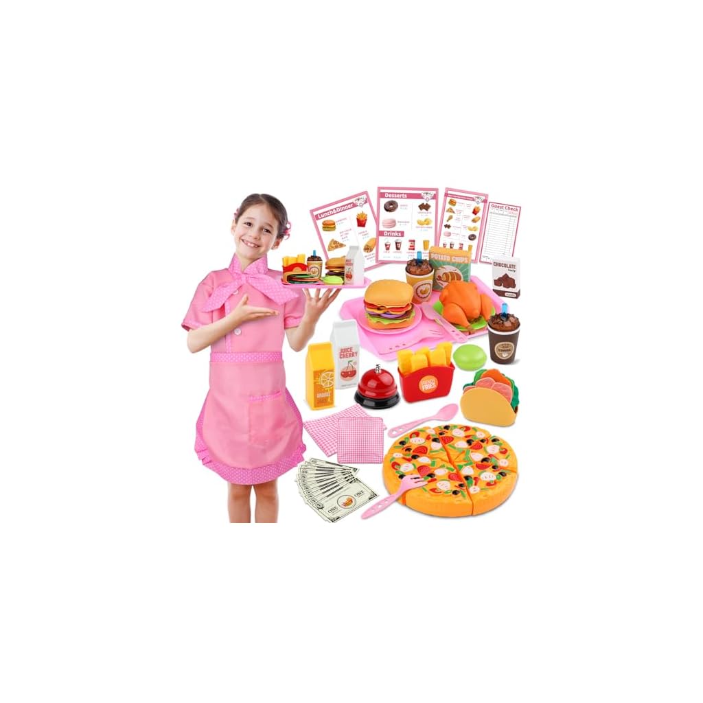 Restaurant Playsets for Kids - Waitress Role Play Costume Set for Girls ...