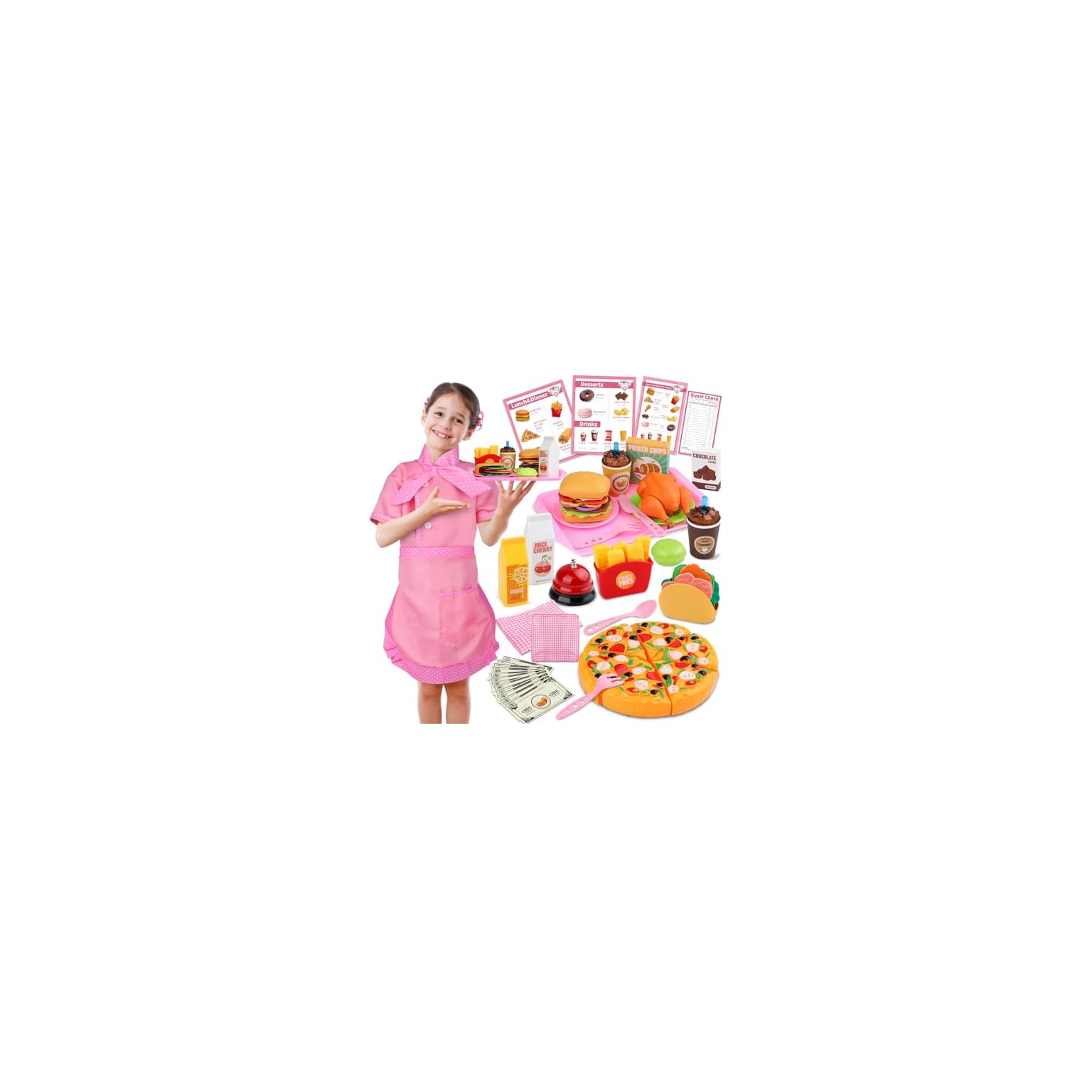 Restaurant Playsets for Kids - Waitress Role Play Costume Set for Girls ...