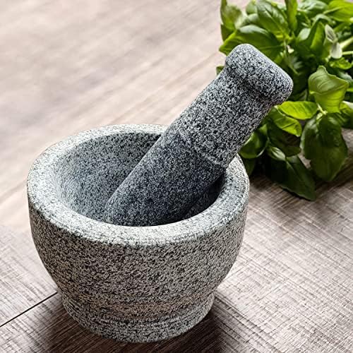 EZAHK Stone Mortar and Pestle Set for Spices, Okhli Masher, Khalbatta ...