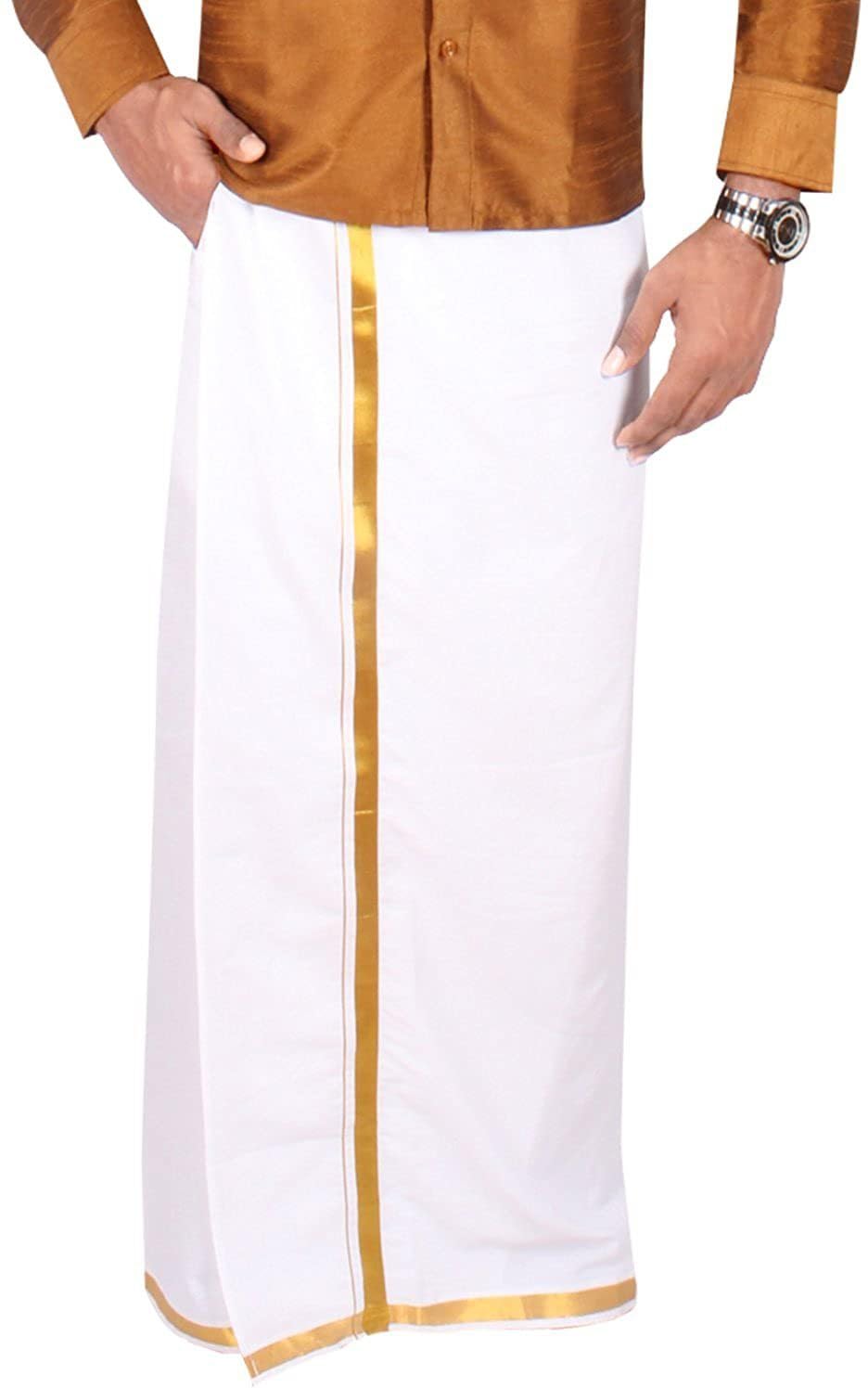 Buy Velcro Vesthi Sticker Cotton White Dhoti Sigle Dhoti For Men 2Meter ...