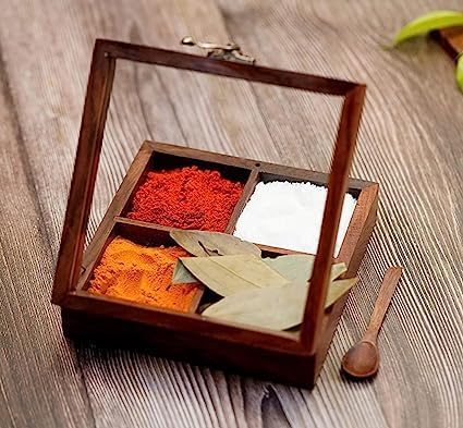 Table Top Wooden Spice Box Set Kitchen Spice Box Container Jar Masala ...