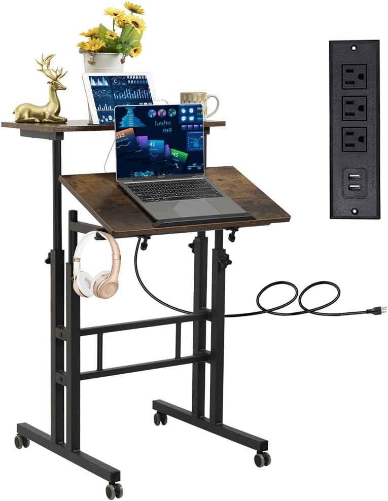 Amazon.com: Hadulcet Mobile Standing Desk with Charging Station, Stand ...