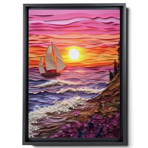 Amazon.com: Print Sea view at sunset paper quilling style, Nature Art ...