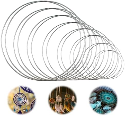 16 Pcs Dream Catchers Rings, Silver Hoops Floral 8 Shapes, Wreath Dream ...