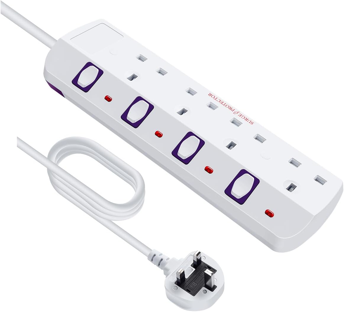 Mscien 5M Extension Lead, 2 Sockets Extension Cord, Power Strips Wall ...