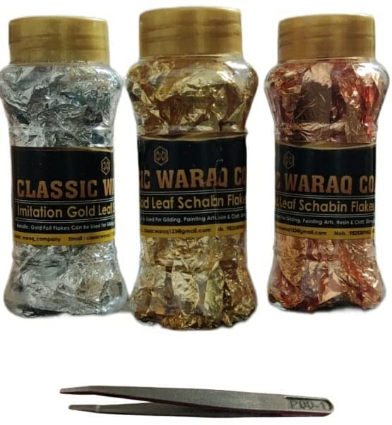 CLASSIC WARAQ CO. Gold Leaf Flakes with Tweezers for Cakes Decorations ...