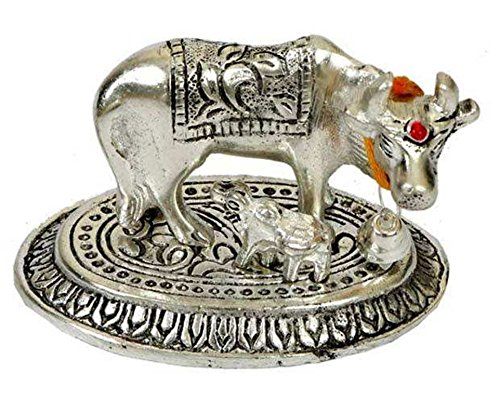 Buy JY GAI Bachda (Cow & Calf) Kamadhenu Silver Metal Figurine Online ...