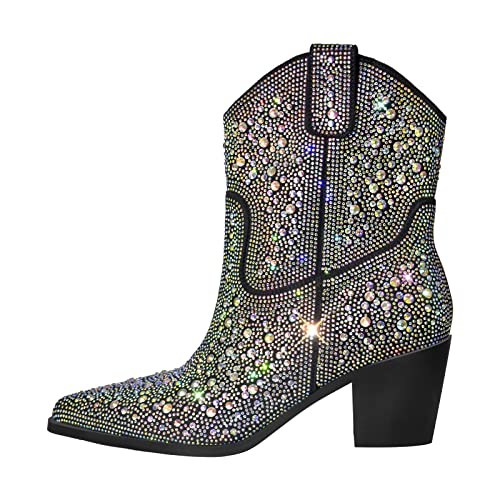 LISHAN Women's Cowboy Cowgirl Boots Western Diamond Rhinestone Sparkly ...