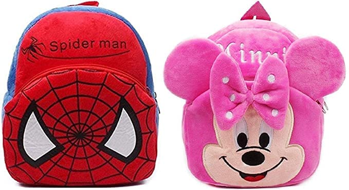 Buy IVMV Spiderman & Minnie Soft Velvet Kids School Bag Nursury Class ...