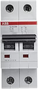 ABB S202M-C4 Miniature Circuit Breaker, 2 Pole, Type C, 10/15kA Breaking Capacity, 4 Amp Current ...