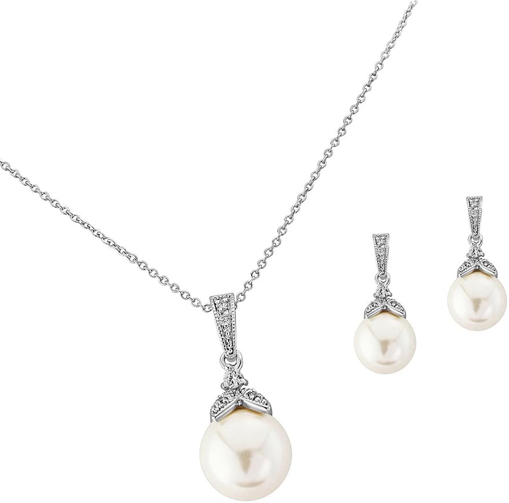 Amazon.com: USABride Jewelry Set Silver Plated Cubic Zirconia ...