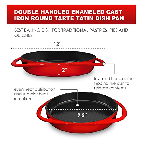 Bruntmor Double Handled Enameled Red Cast Iron Round Tarte Tatin Dish ...
