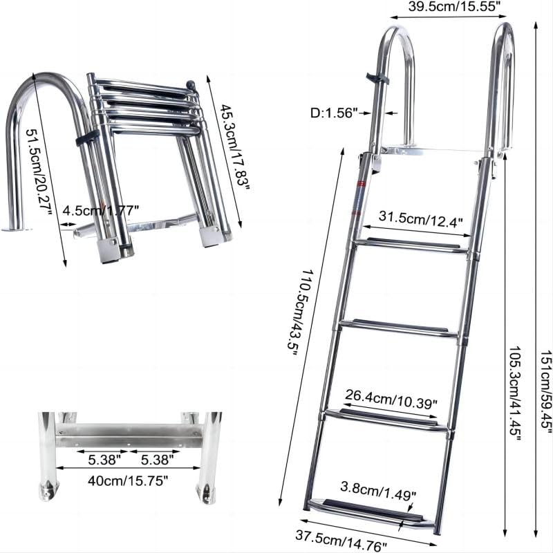 Snapklik.com : Stainless Steel 4 Step Folding Marine Ladder Heavy Duty ...