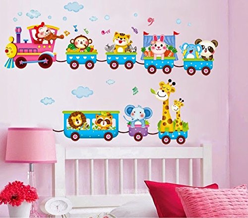 Syga 'Cartoon Animals Train' Wall Sticker (PVC Vinyl, 61 cm x 5 cm x 5 ...