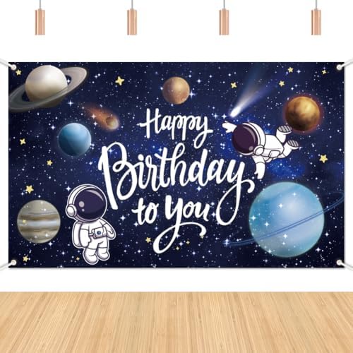 Outer Space Birthday Backdrop, Planets and Astronauts in Space Happy ...