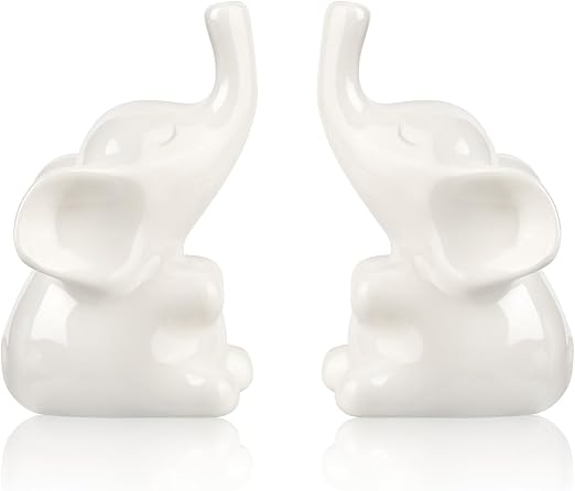 Amazon.com: ETARTJMHNB Loving Pair Ceramic White Elephant Figurines Set ...