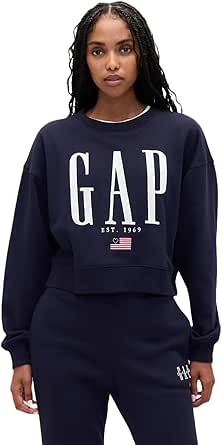 GAP Womens Logo Relaxed Cropped Pullover Navy Uniform XS at Amazon ...