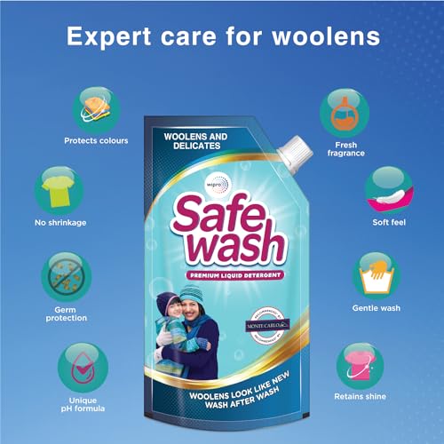 Safewash Premium Liquid Detergent 2L (Pack of 2 Pouch) for Woollens and ...