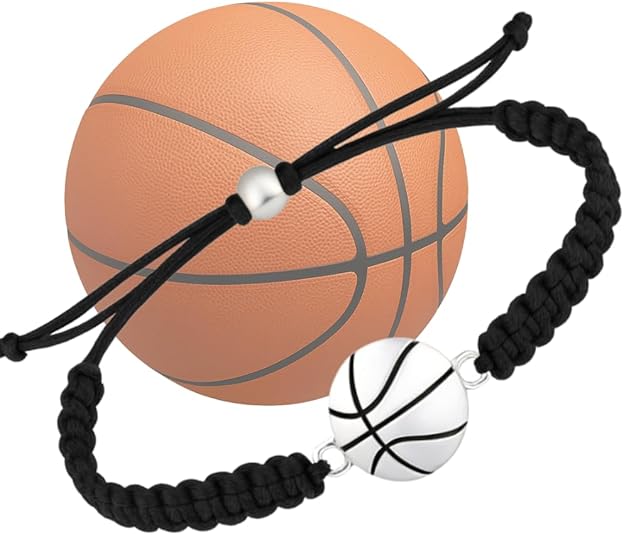 Amazon.com: Sportybella Basketball Charm Bracelet, Black Adjustable ...