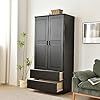 Amazon.com: Pine Wood Closet with Raised Doors and Two Drawers Black ...