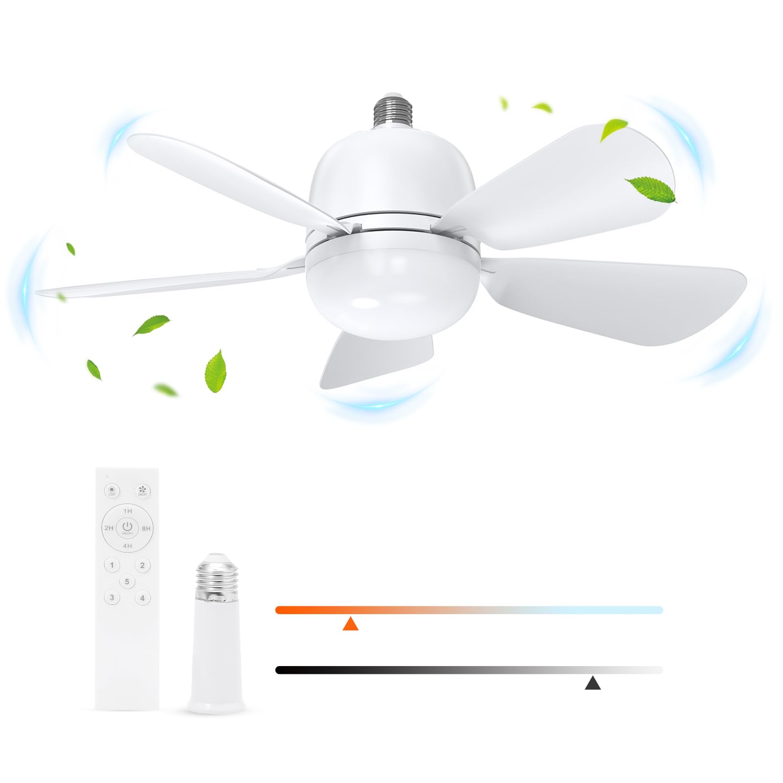 AMIR Newest Socket Fan Light with Remote, 2 in 1 Ceiling Fans with ...
