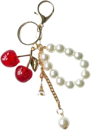 Amazon.com: WHYLHJ Ladies Pearl-shaped red Cherry key Chain,Suitable ...
