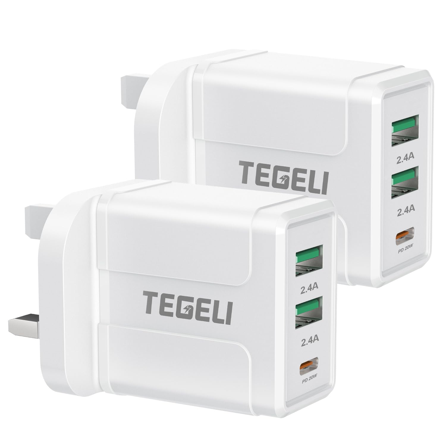 2 Pack USB Plug UK 3 Pin Mains Charger,Rekavin Multi USB Charger Plug ...