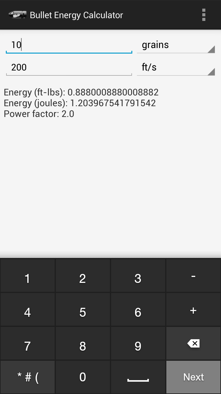 Bullet Energy Calculator - App on Amazon Appstore