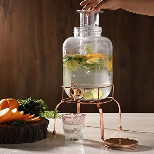 5 Liter Transparent Glass Dispenser with Golden tap and Golden Iron ...