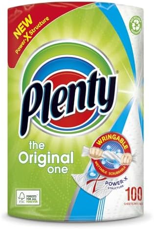 PLENTY Kitchen Towel, 6 White Rolls, 600 Sheets of Kitchen Roll, 2-Ply ...