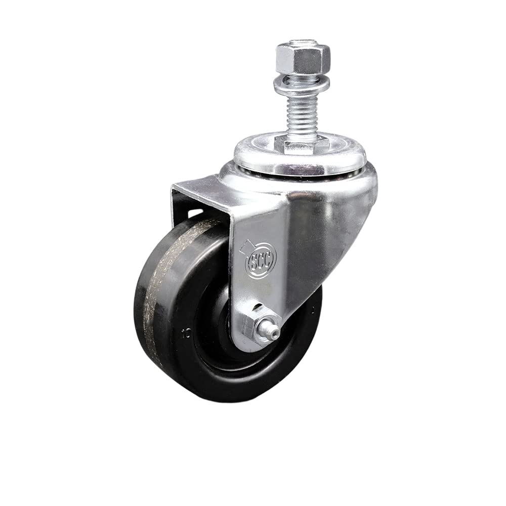 Phenolic Swivel Threaded Stem Caster w/3" x 1.25" Black Wheel and 12MM ...