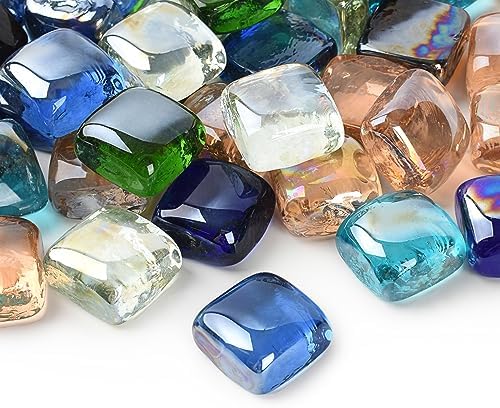 HUIANER Round Clear Glass Pebbles 450g, Mixed Color Green Flat Stone ...