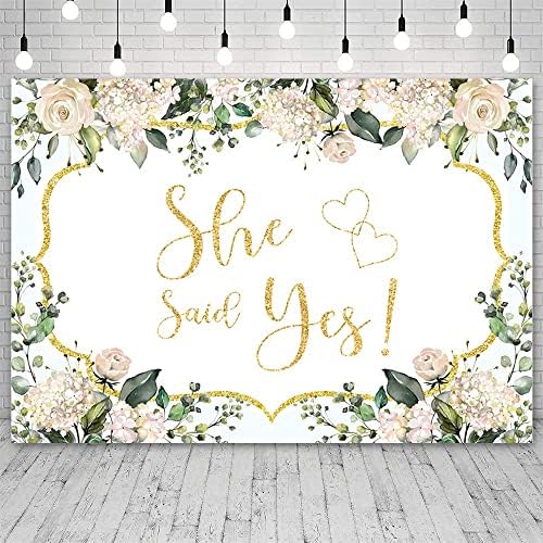 Amazon.com : Sendy 7x5ft Bridal Shower Backdrop She Said Yes Green ...