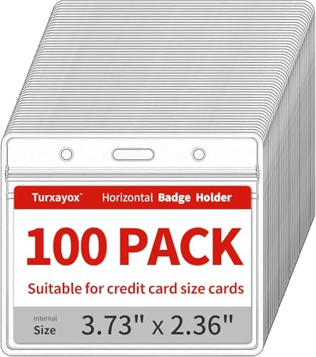 Amazon.com : Turxayox 100 Pack Horizontal Clear ID Badge Holder ...