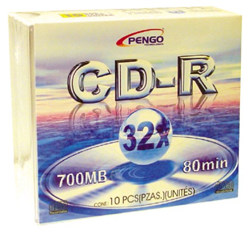 10-Pack CDR Media 32 x 700MB 80min Slim Jewel Case Pengo Branded ...